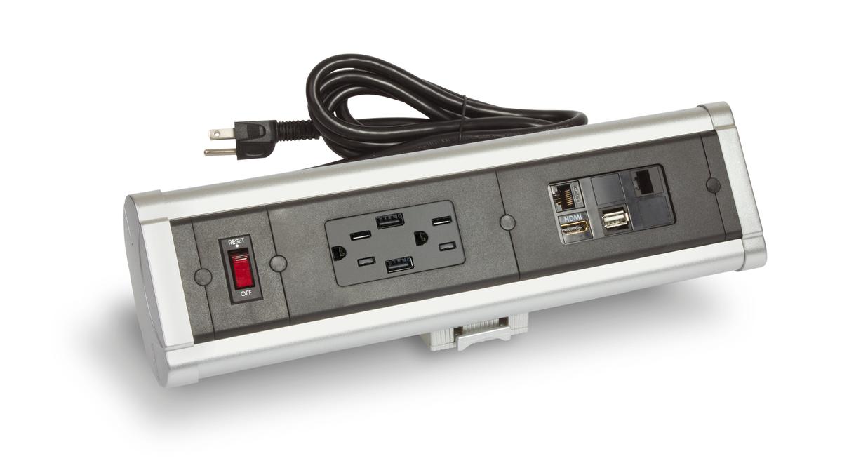 Lew Electric DTD-2-BK-1 Surface Mount Table Box with 2 Power and 6 Open ...