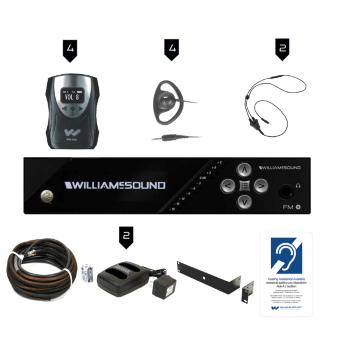 Williams Sound FM 558 PRO FM+ PRO System Package (4 R38 receivers ...