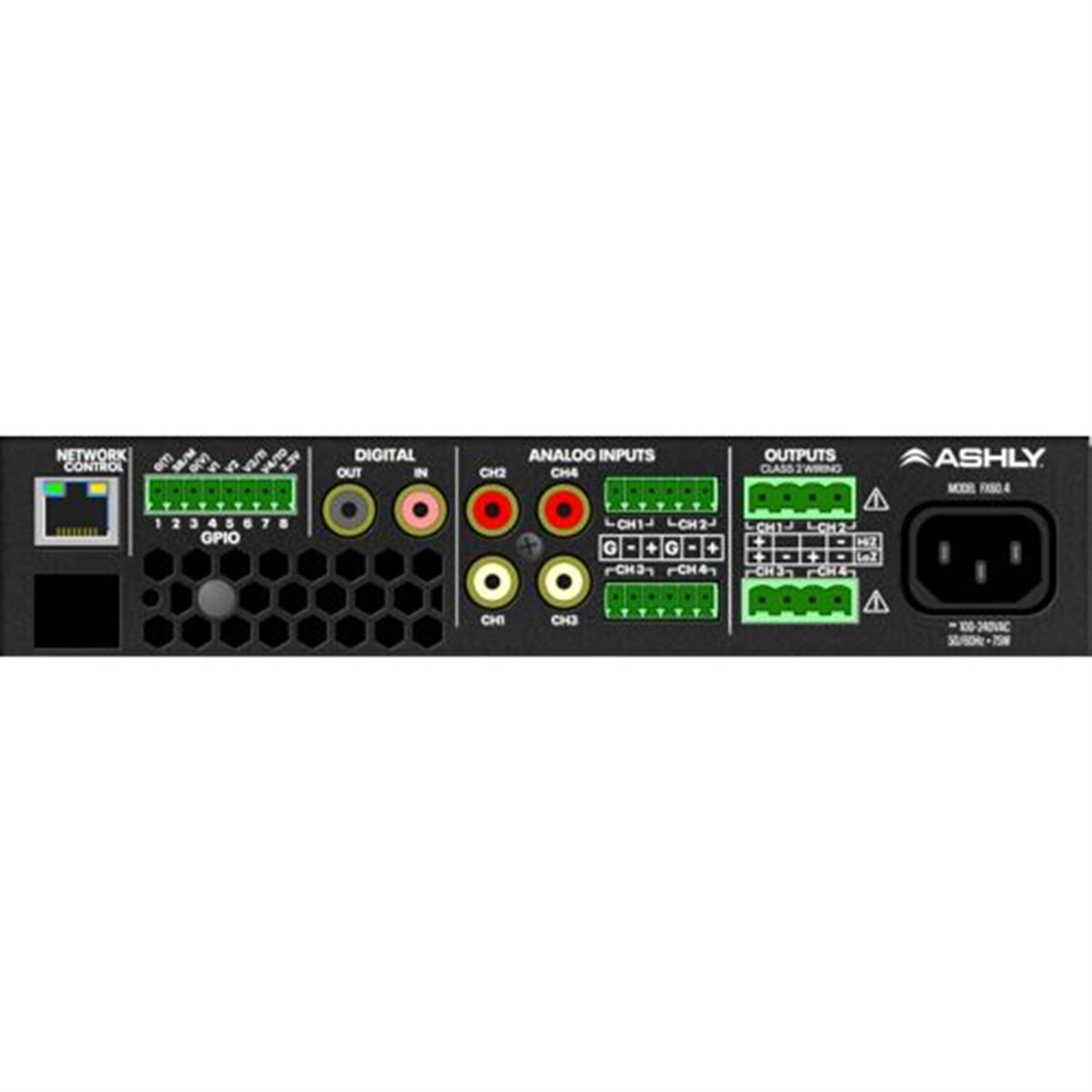 ASHLY FX125.4 1/2-Rack Compact 4-Chan Power Amp with DSP, 4 x 125W at 4 ...