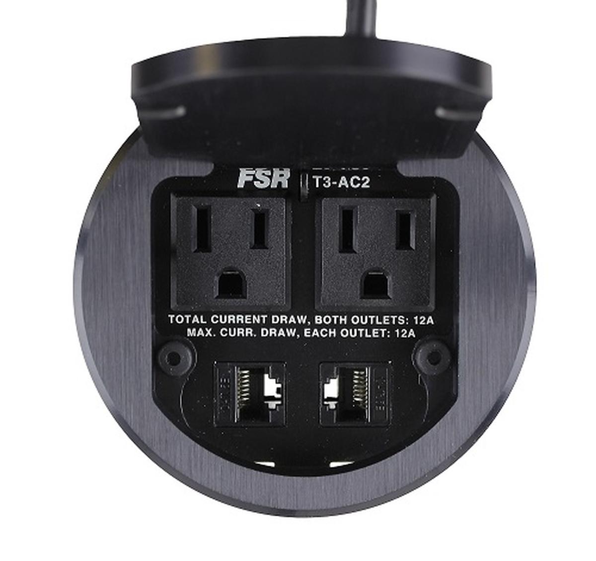 FSR T3-AC2HW-SQBLK Table Box w/ 2 Hardwired A/C and 2 RJ45 - Square ...