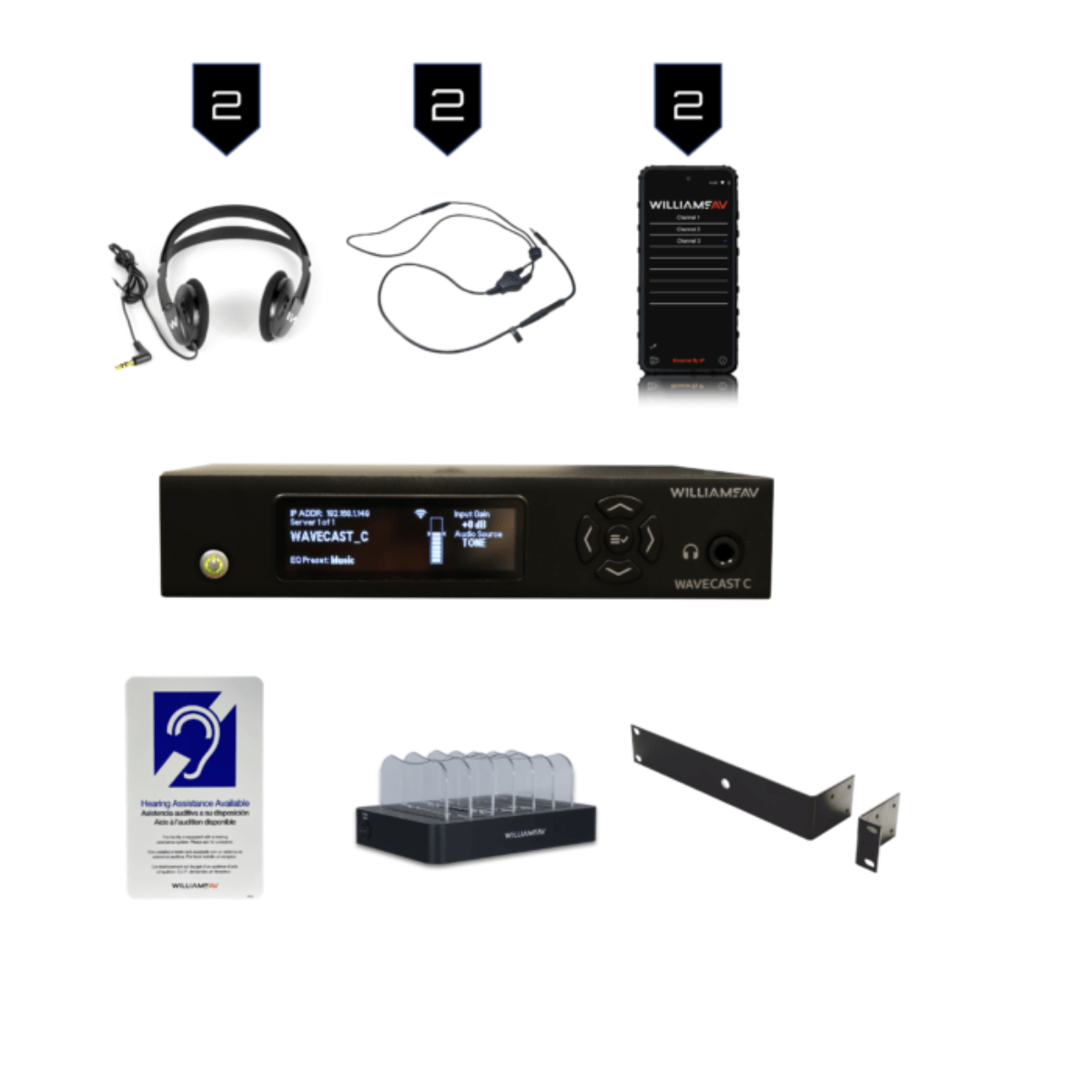 Williams Sound WF SYS1C WaveCAST System with 2 WAV Pro Wi-Fi Receivers ...